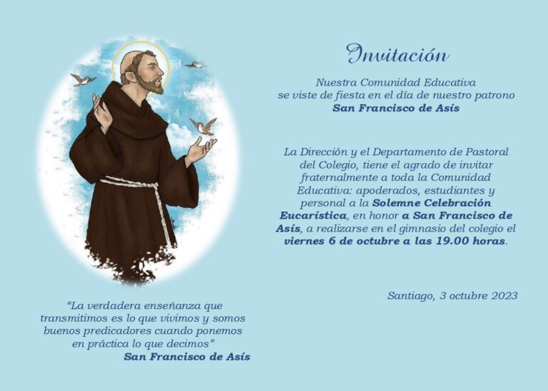 Invitación Misa San Francisco de Asís – Colegio Santa María de los Ángeles